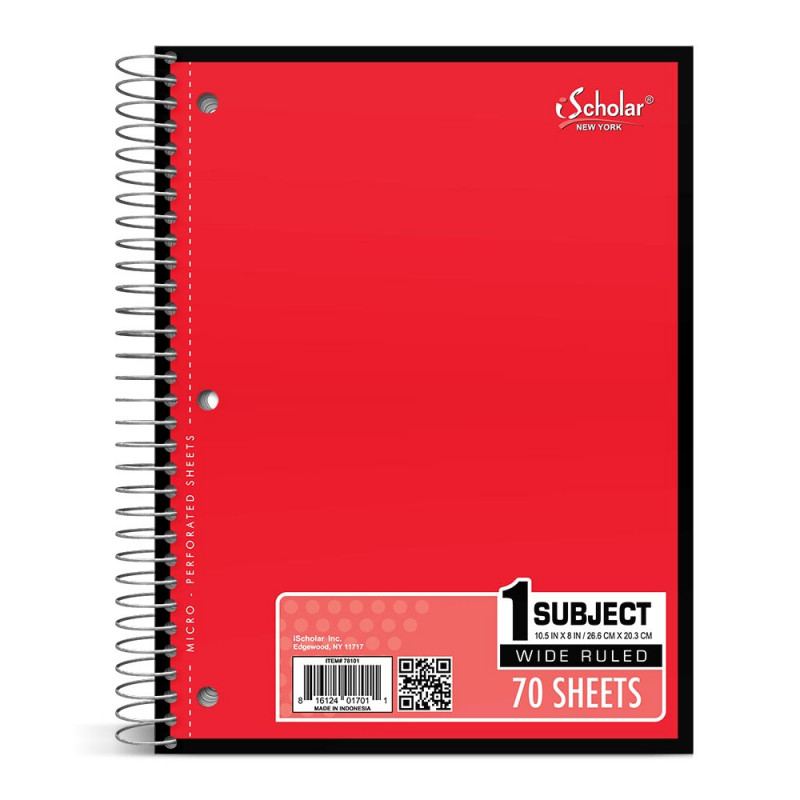 Wide Ruled Spiral Notebook 70 Sheets Schoolbox Kits