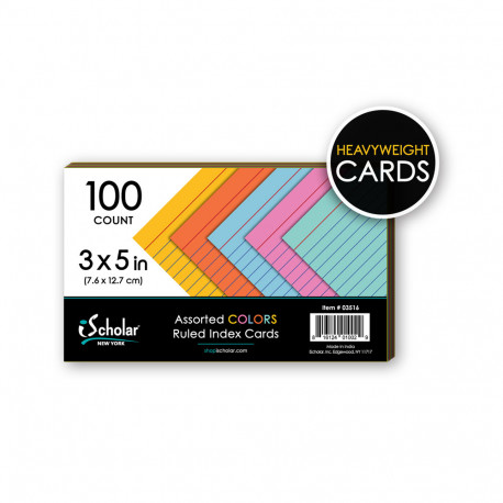 Assorted Colors Index Cards, 3" x 5" Ruled 100 ct